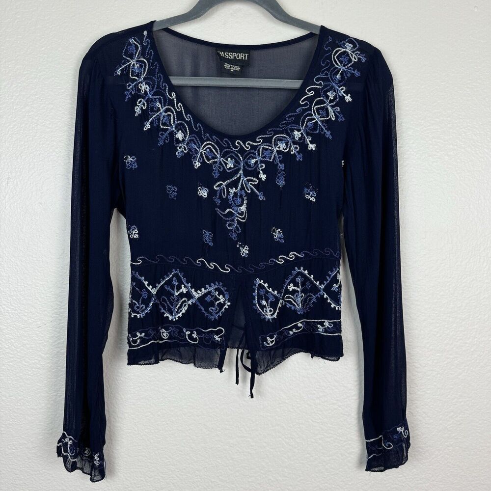 Vintage Passport Boho Hippie Embroidered Sheer Croppe… - Gem